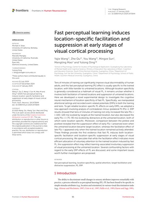 Pdf Fast Perceptual Learning Induces Location Specific Facilitation