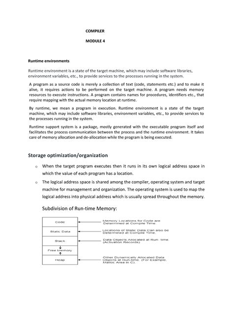 UNIT 4 Compiler COMPILER MODULE 4 Runtime Environments Runtime Environment Is A State Of The