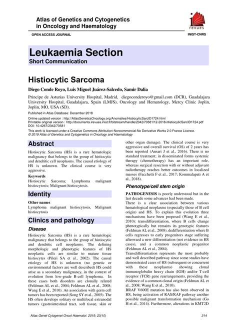 Pdf Histiocytic Sarcoma