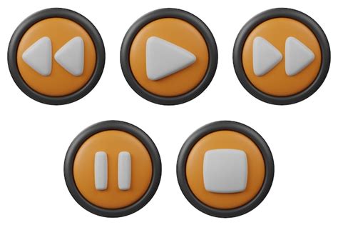 Premium Photo 3d Set Button Icon Play Pause And Stop With Orange Color And Black Border