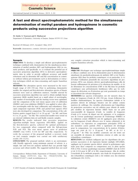 Pdf A Fast And Direct Spectrophotometric Method For The Simultaneous Determination Of Methyl