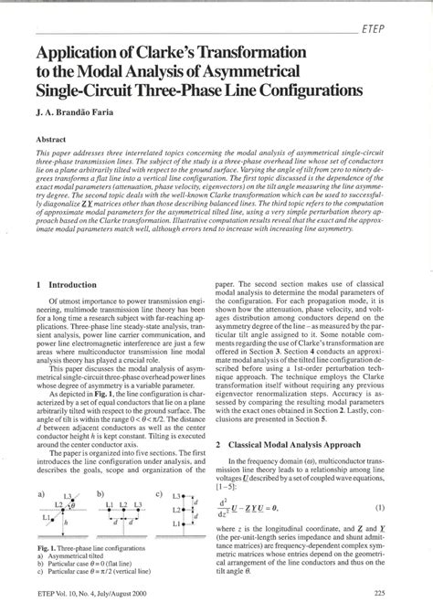 Pdf Application Of Clarkes Transformation To The Modal Analysis Of Asymmetrical Single