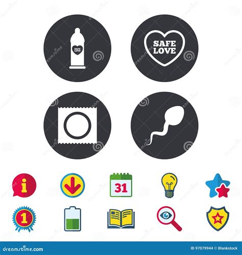 Safe Sex Love Icons Condom In Package Symbols Stock Vector