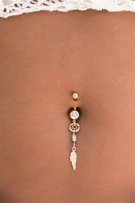T Idea Gold Boho Chic Dream Catcher Belly Button Ring Etsy Innenohr Piercing Bellybutton