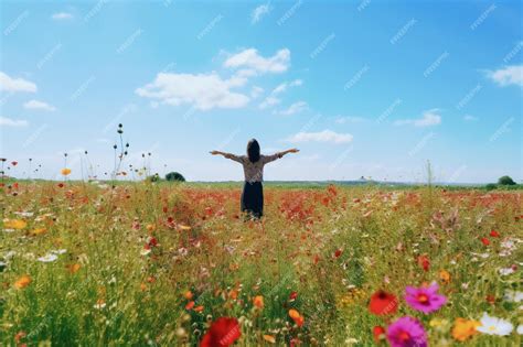 Premium Ai Image A Person Standing In A Field Of Vibrant Wildflowers