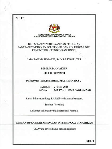 Dbm20023 Engineering Mathematics 2 Pdf