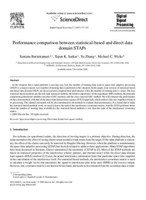 Pdf Performance Comparison Between Statistical Based And Direct Data Domain Staps