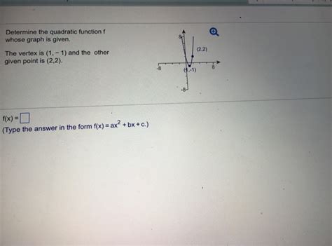Solved Determine The Quadratic Function F Whose Graph Is Chegg