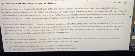 Solved 11 Two Factor Anova Emphasis On Calculations Aa Aa