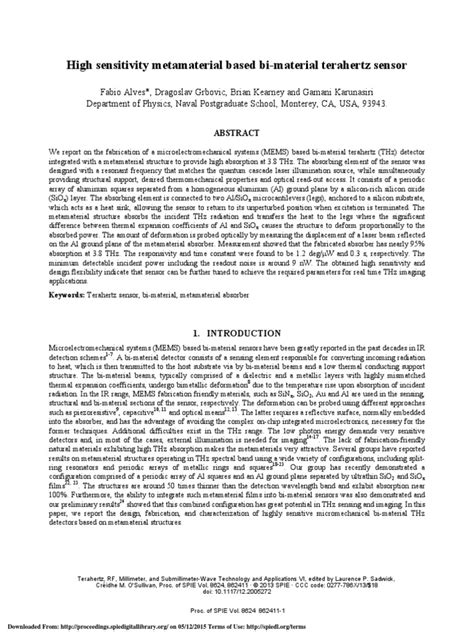 High Sensitivity Metamaterial Based Bi Material Terahertz Sensor Pdf Terahertz Radiation