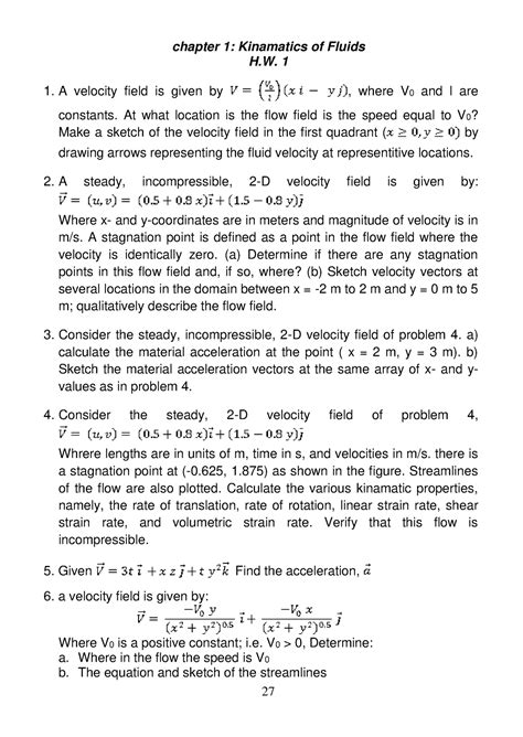 Sheet Ch 1 Questions Chapter 1 Kinamatics Of Fluids H 1 A