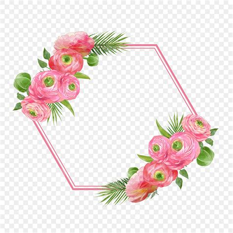 수채화 결혼식 꽃 일러스트 라넌큘러스 핑크 테두리 봄 장미 혼례 수채화 틀 Png 일러스트 및 Psd 이미지 무료 다운로드 Pngtree