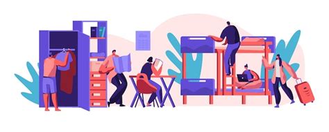 호스텔 침실 아이소 메트릭 그림 무료 벡터