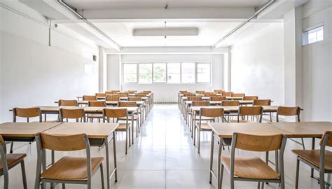 Empty Classroom With Rows Of Desks Ready For Students In A Bright