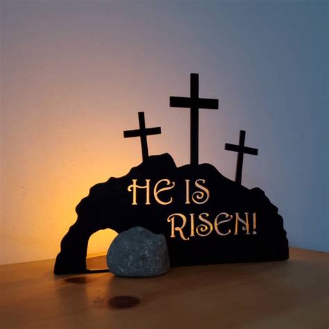 Empty Tomb Easter Scene He Is Risen Easter Nativity Resurrection Cross