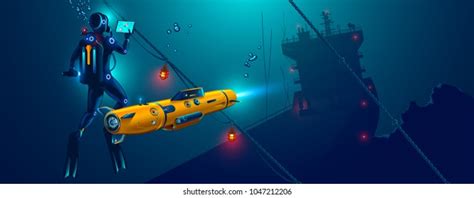 Underwater Autonomous Robot Exploration Sea Floor Stock Illustration