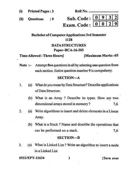 Bca 3rd Sem Data Structures Paper Bca 16 305 Dec 2018 Pdf