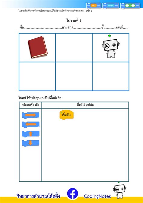 ใบงานโค้ดดิ้ง ป 1 Unplugged วิทยาการคำนวณโค้ดดิ้ง Codingnotes Inspired By V2