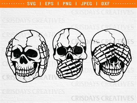 Hear See Speak No Evil Svg 3 Wise Skulls Svg 3 Wise Skull Svg Three