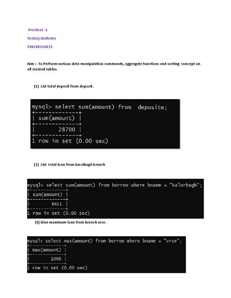 Dbms3130703 Practical 3 Perform Queries Involving Predicates Like Between In Etc