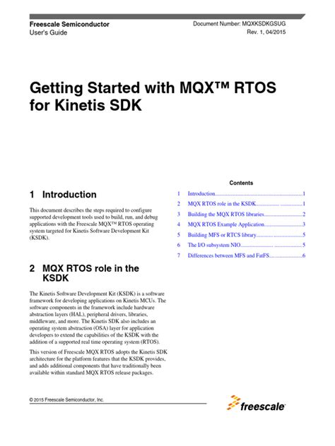 Mqx Rtos For Kinetis Sdk Getting Started Pdf Library Computing Application Software