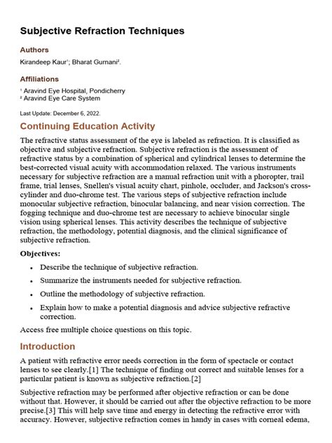 Subjective Refraction Techniques Pdf Visual Acuity Eye