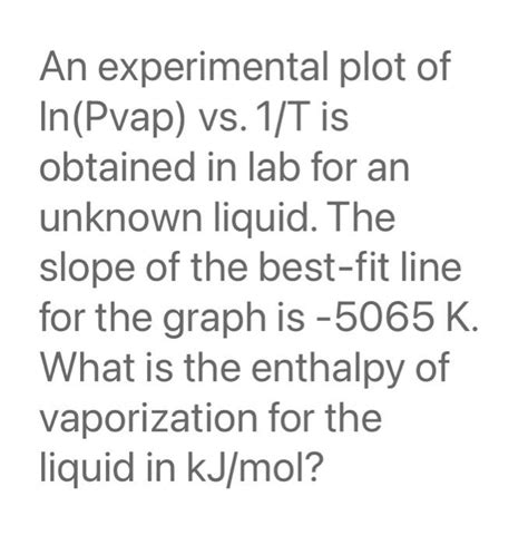 Solved An Experimental Plot Of In Pvap Vs T Is Obtained Chegg Com
