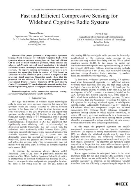 Pdf Fast And Efficient Compressive Sensing For Wideband Cognitive Radio Systems