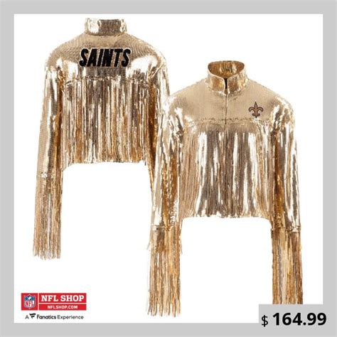 Womens New Orleans Saints Cuce Gold Sequin Fringe Blazer Sequin San