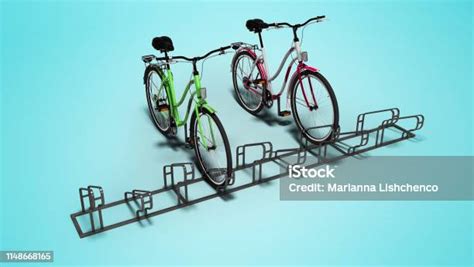 그림자와 함께 파란색 배경에 로컬 스톱 3d 렌더링의 자전거 많은 자전거 역에 대한 스톡 사진 및 기타 이미지 역 자전거 타기 3차원 형태 Istock