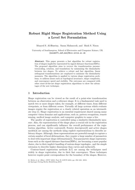 Pdf Robust Rigid Shape Registration Method Using A Level Set Formulation