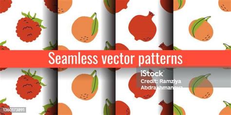 라즈베리 오렌지 석류 귤 과일 원활한 패턴 번들 손으로 그린 스타일의 컬러 일러스트 컬렉션 벡터 반복 배경 집합 0명에 대한 스톡 벡터 아트 및 기타 이미지 Istock