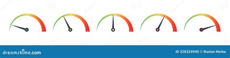 Set Of Gradient Speedometer Vector Icons Speed Scale Slow Medium Good And Maximum Indicator