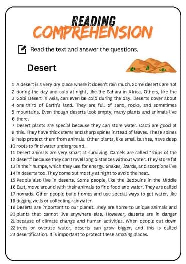 Reading Comprehension Desert Solutions By Learnplanet Tpt