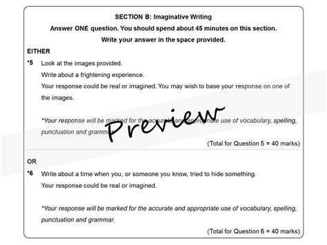 Edexcel Gcse English Language Exam Preparation Paper 1 Section B Teaching Resources