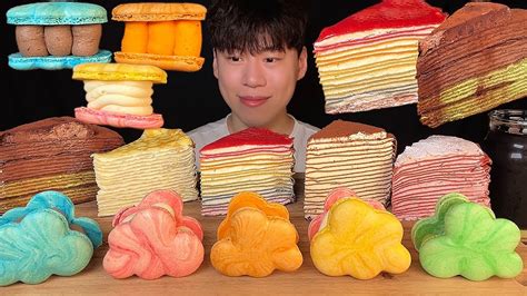 Sub 촉촉하고 부드러운 크레이프 케이크 And 구름 마카롱 먹방 Asmr 빌리엔젤과 디저트39의 알록달록 크레이프 케이크와 쫀득한 마카롱☁️ Youtube