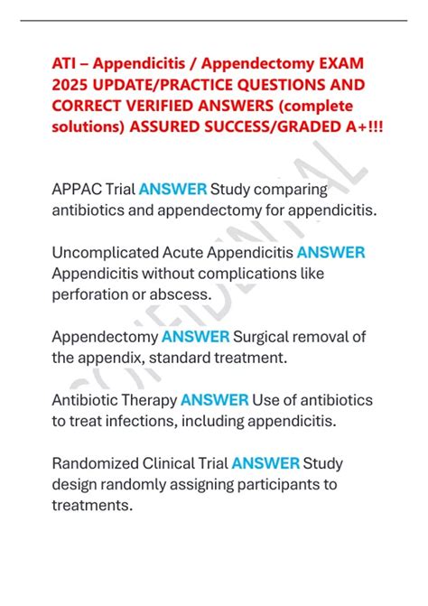 Ati Appendicitis Appendectomy Exam 2025 Update Practice Questions