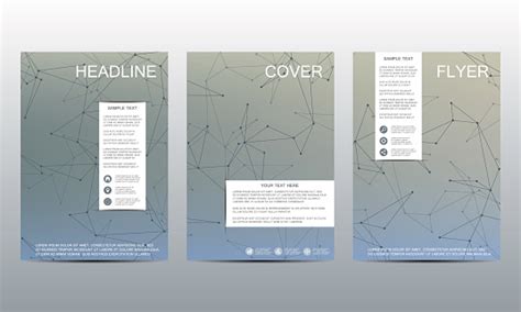 브로셔 템플릿 레이아웃 전단지 커버 연례 보고서 A4 크기에 잡지 분자 입자와 원자 구조입니다 다각형 추상적인 배경입니다 벡터