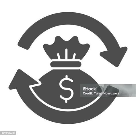 원형 화살표와 돈 단단한 아이콘의 가방 코로나 침체 개념 흰색 배경에 돈 재활용 기호 글리프 스타일의 회전 화살표 아이콘돈 가방 벡터 그래픽 리파이낸싱에 대한 스톡 벡터