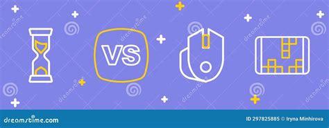 Set Line Portable Video Game Console Computer Mouse Vs Versus Battle And Old Hourglass Icon