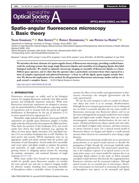 Pdf Spatio Angular Fluorescence Microscopy I Basic Theory