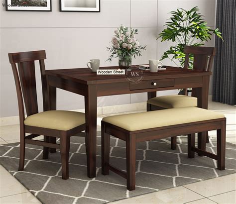 Buy Mcbeth Compact 4 Seater Dining Set With Bench Walnut Finish At 30 Off Online Wooden Street