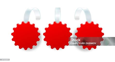 구부러진 투명 줄무늬에 광고 판매 흔들림 상점 선반에 슈퍼마켓 판매 Wobblers에 대한 라운드 포인트 태그 벡터 템플릿 3d 일러스트레이션은 현실적으로 격리되어 있습니다