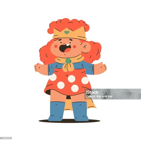 망토를 입은 재미있는 슈퍼히어로 소녀와 흰색 배경에 고립된 왕관 벡터 만화 아이 캐릭터 권위에 대한 스톡 벡터 아트 및 기타