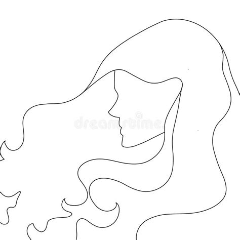Girl Profile Silhouette Logo With Long Hair Illustration On White