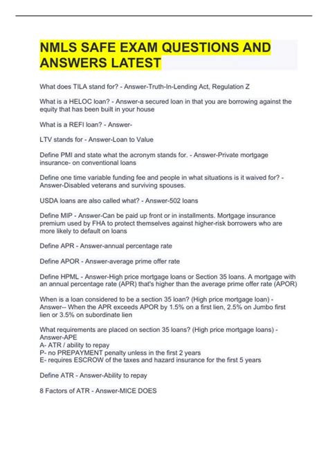 NMLS SAFE EXAM QUESTIONS AND ANSWERS LATEST NMLS Stuvia US