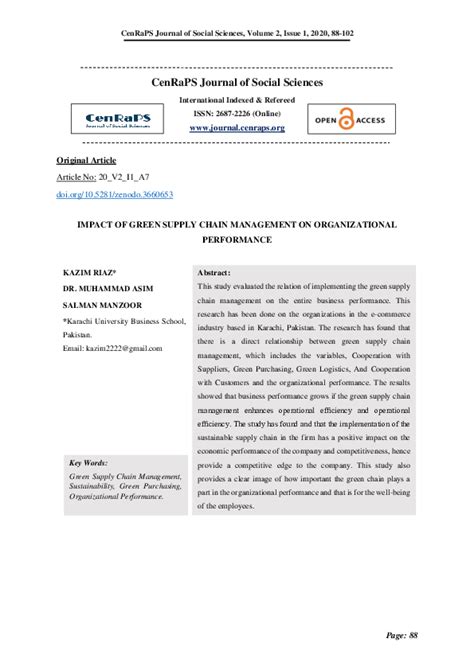 Pdf Impact Of Green Supply Chain Management On Organizational Performance