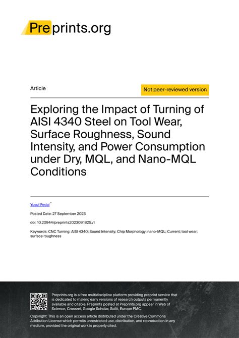 Pdf Exploring The Impact Of Turning Of Aisi 4340 Steel On Tool Wear Surface Roughness Sound