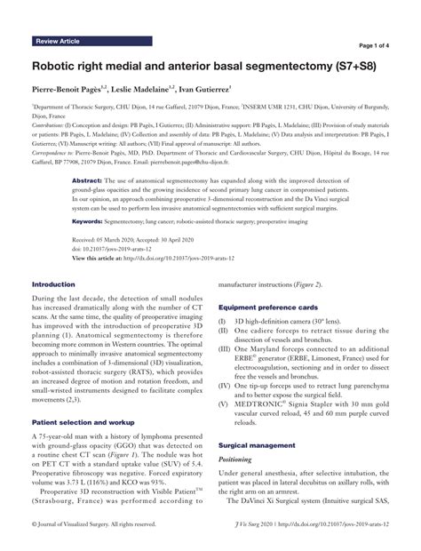 Pdf Robotic Right Medial And Anterior Basal Segmentectomy S7 S8