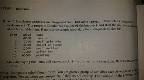 Solved Project For Solving A Knapsack Chegg